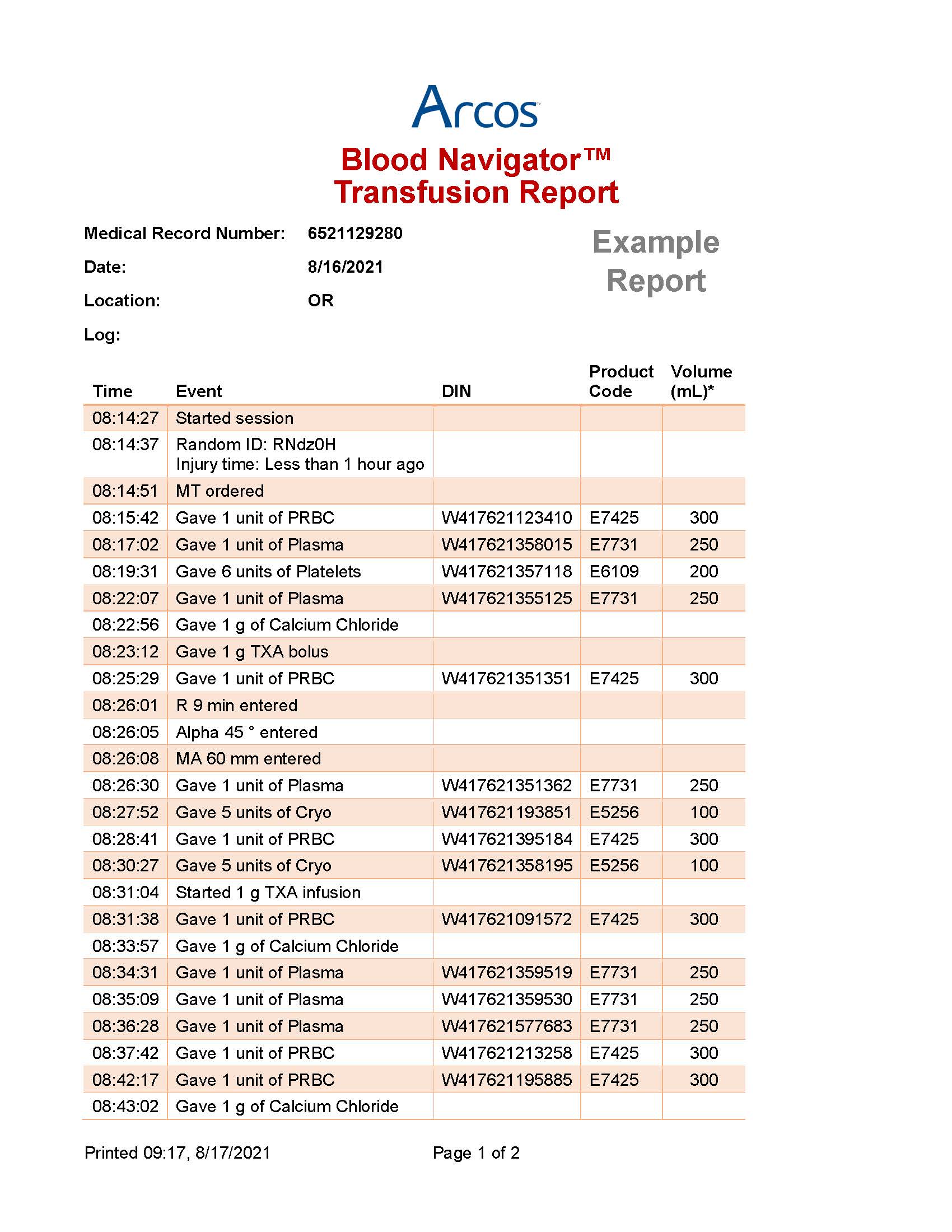 Example Transfusion Report - Arcos