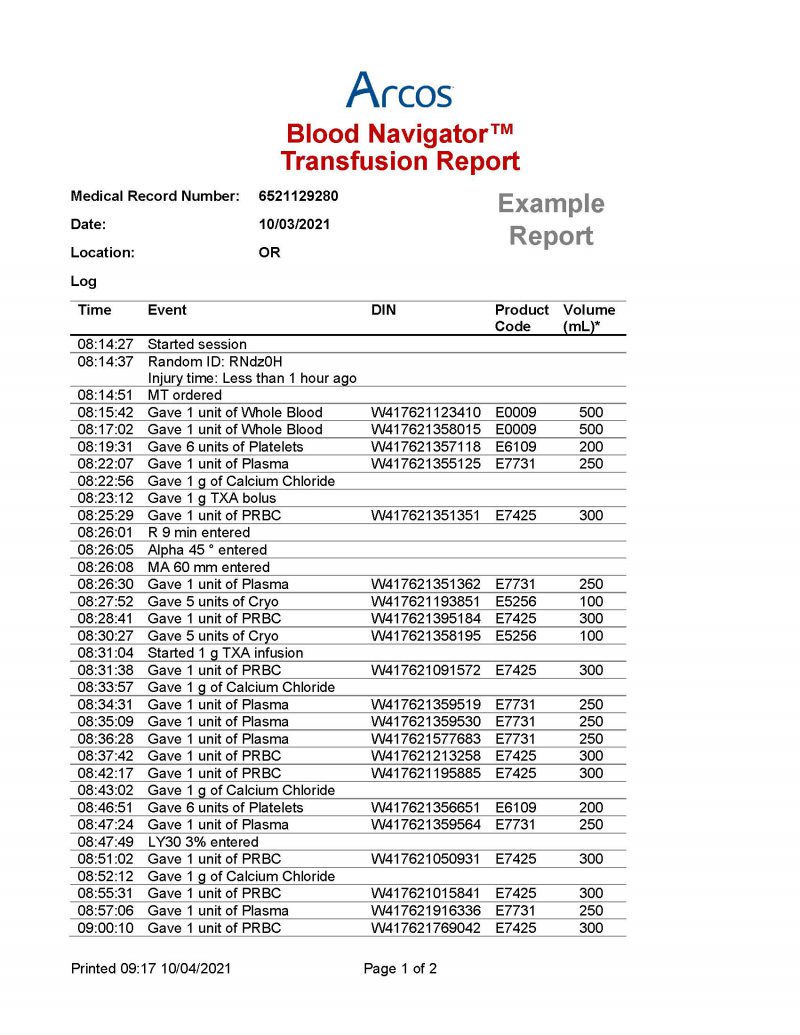 Example Transfusion Report - Arcos